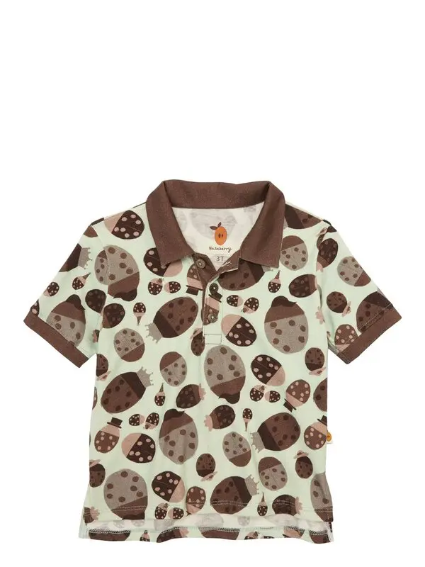 NASEBERRY Ladybug Print Organic Cotton Polo - Brown/beige/green