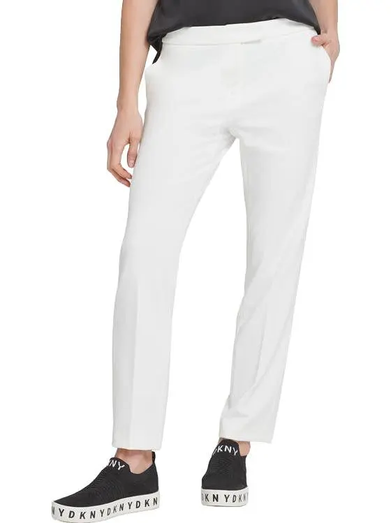 Dkny Flat Front Straight Leg Career Pants - Ivory