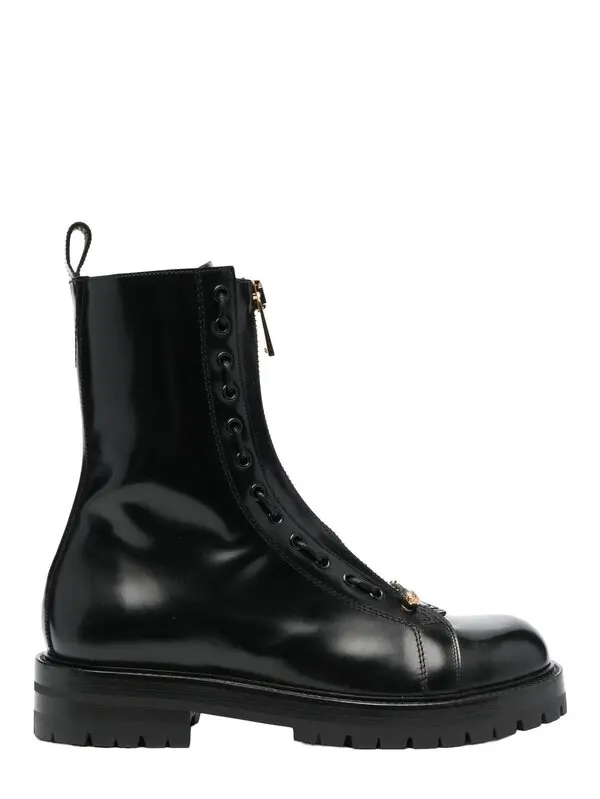 Versace Leather Zip-up Boots - Black