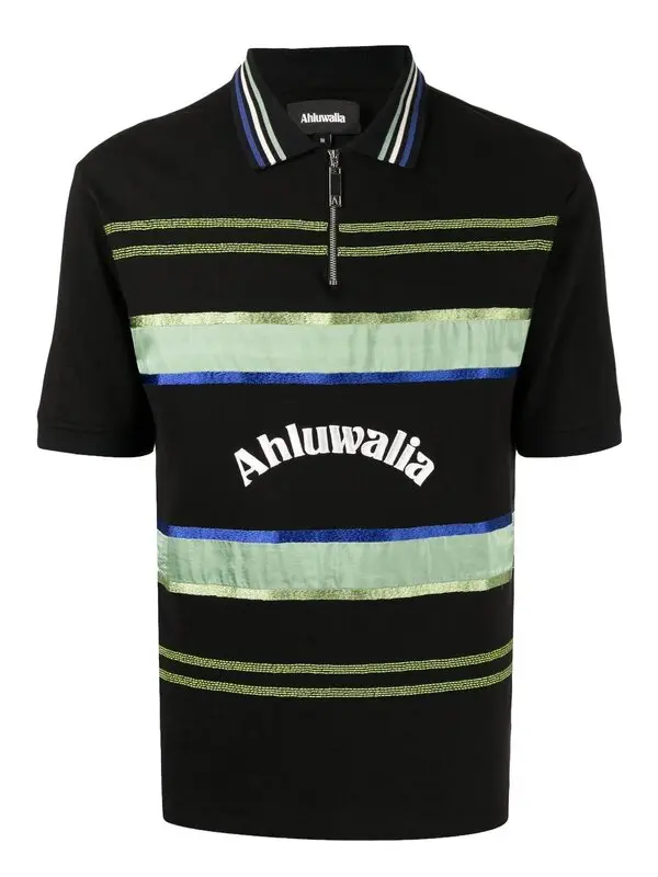 Ahluwalia Logo-print Zip-up Polo Shirt - Black