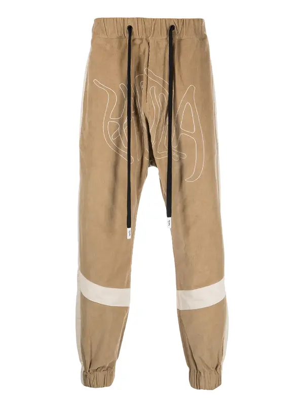 HACULLA. Embroidered-logo Ribbed Drop-crotch Pants - Brown