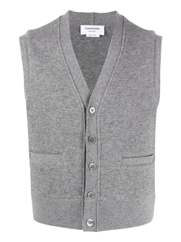 Thom Browne Sleeveless Cashmere Cardigan - Grey