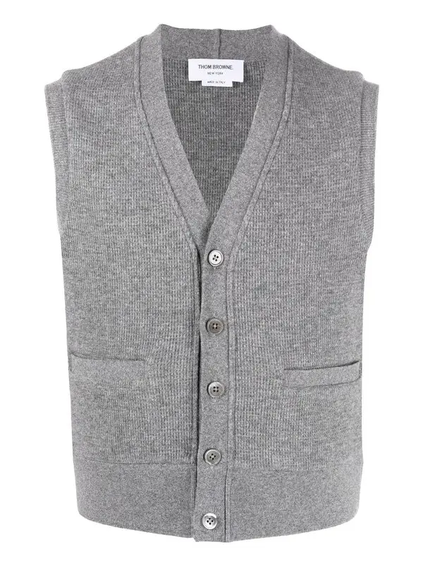 Thom Browne Sleeveless Cashmere Cardigan - Grey