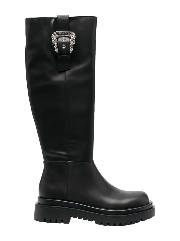 Versace Baroque Buckle Knee-high Boots - Black