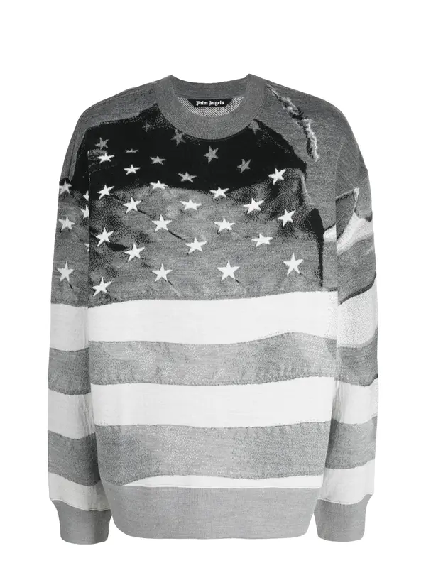 Palm Angels Stars And Stripes-print Sweatshirt - Grey