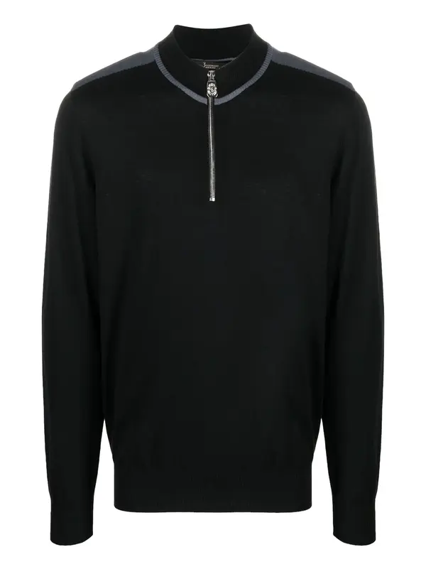 BILLIONAIRE Zip Collar Jumper - Black