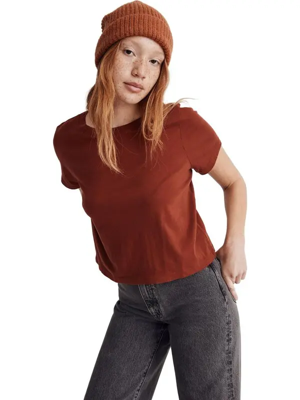 Madewell Softfade Cotton Boxy-crop Tee - Burnished Mahogany
