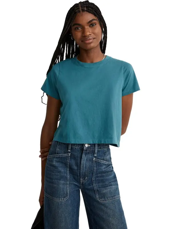Madewell Softfade Cotton Boxy-crop Tee - Coastal Sea