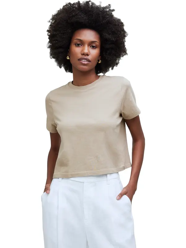 Madewell Softfade Cotton Boxy-crop Tee - Drill Khaki
