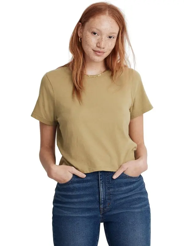 Madewell Softfade Cotton Boxy-crop Tee - Muted Olive