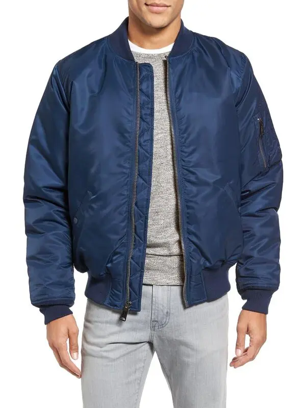 SCHOTT Water Resistant Ma-1 Flight Bomber Jacket - Navy