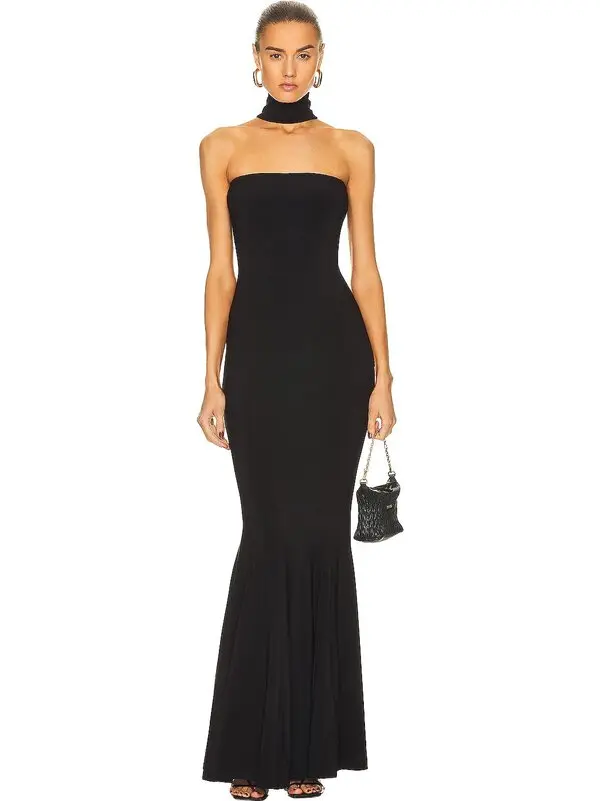 Norma Kamali Turtleneck Strapless Fishtail Gown - Black