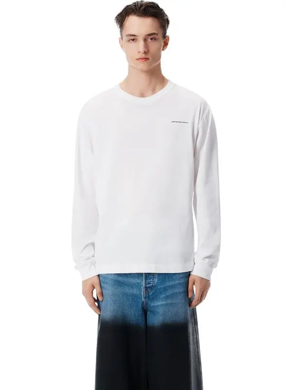 Alexander Wang Long Sleeve Tee In High Twist Jersey - White