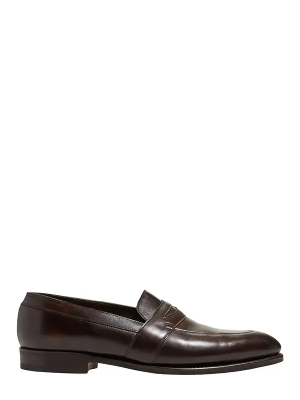 John Lobb Adley Leather Penny Loafers - Dark Brown