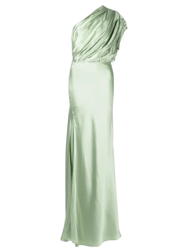 Michelle Mason Side-slit One-shoulder Gown - Green