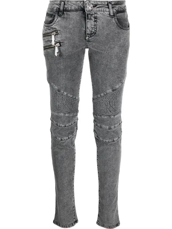 Philipp Plein Bike Low-rise Skinny Jeans - Grey