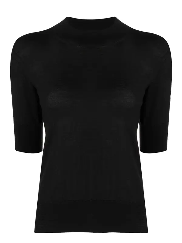 JIL SANDER Short Sleeve Fine-knit Top - Black