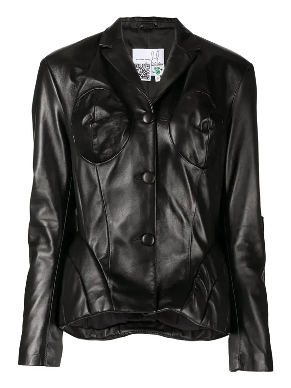 Natasha Zinko Padded Cone-bust Leather Jacket - Black