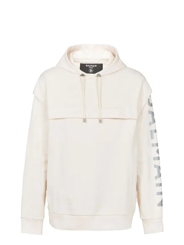 Balmain Cut-out Detail Logo-print Hoodie - White
