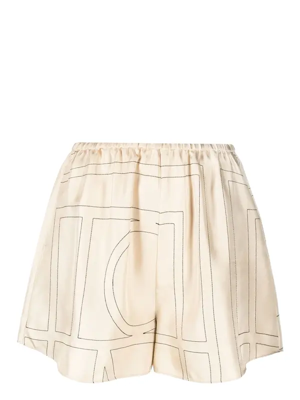 TOTEME Monogram-print Silk Shorts - Neutrals