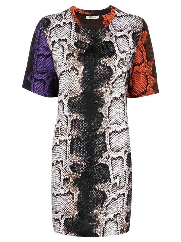 Roberto Cavalli Snake-print Short-sleeve Dress - Black