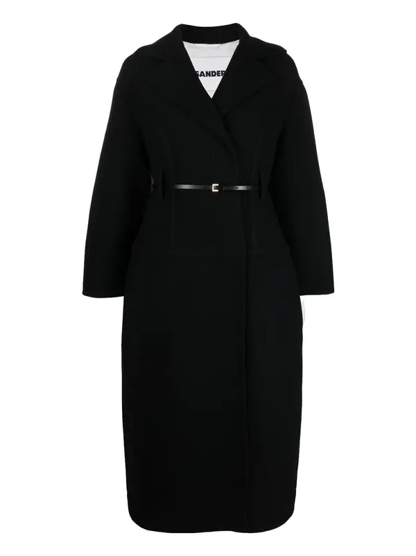 JIL SANDER Belted Virgin Wool Coat - Black