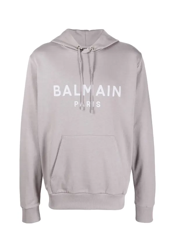 Balmain Logo-print Drawstring Hoodie - Grey