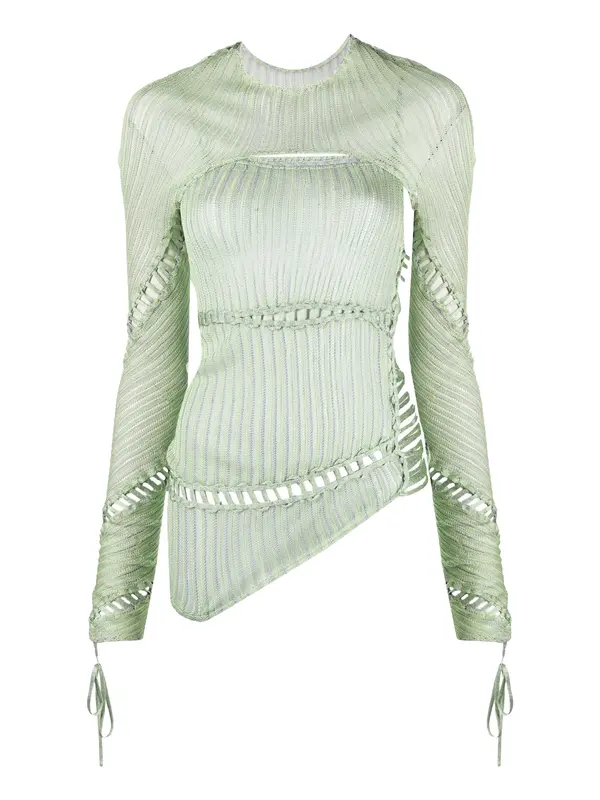 ISA BOULDER Jigsaw Asymmetric Knitted Top - Green