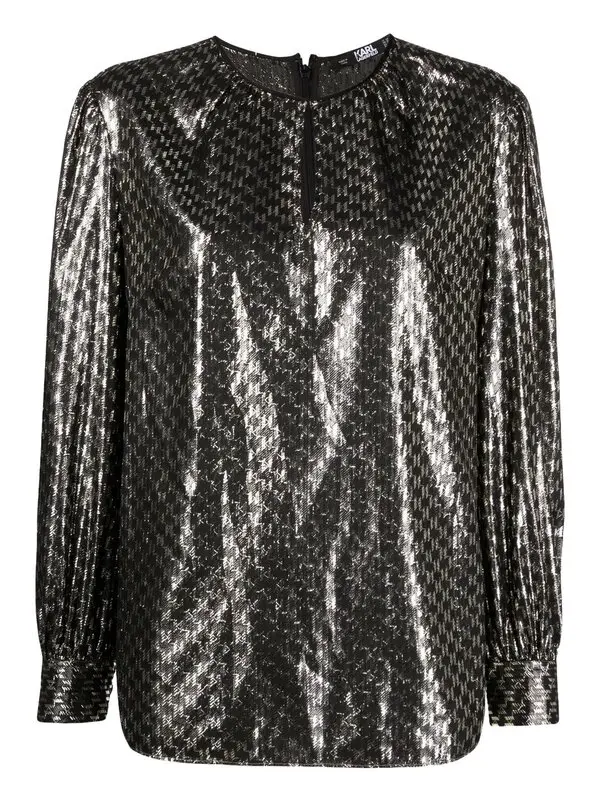 Karl Lagerfeld Monogram Shine-finish Blouse - Black
