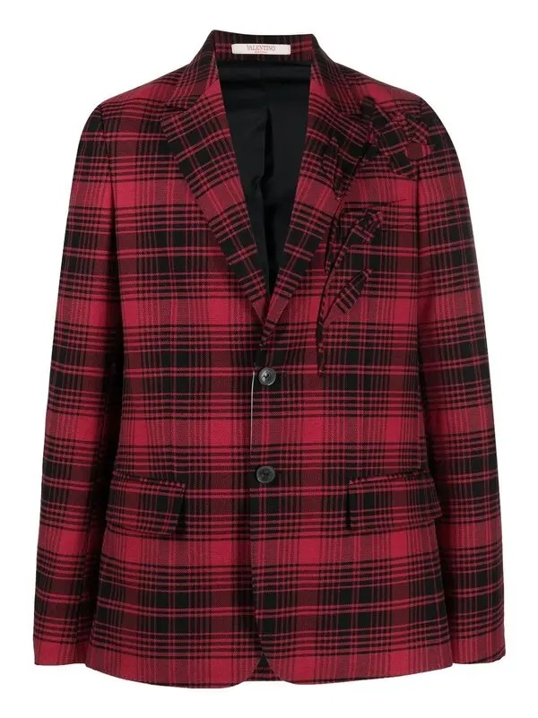 Valentino Garavani Checked Single-breasted Blazer - Red