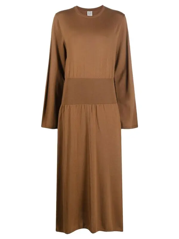 TOTÊME Long-sleeved Wool Midi Dress - Brown
