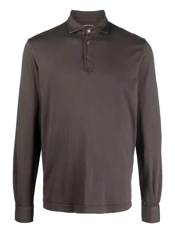 Fedeli Long-sleeve Polo Shirt - Brown