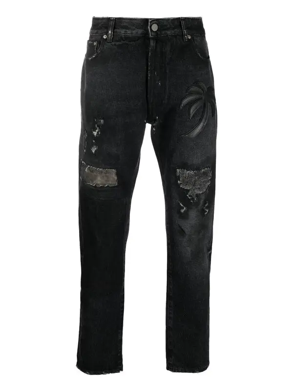 Palm Angels Palm Tree Patch Straight-leg Jeans - Black