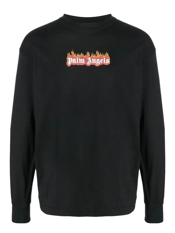 Palm Angels Burning Logo-print Long-sleeve T-shirt - Black
