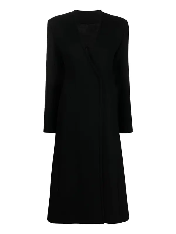 Attico V-neck Long Coat - Black