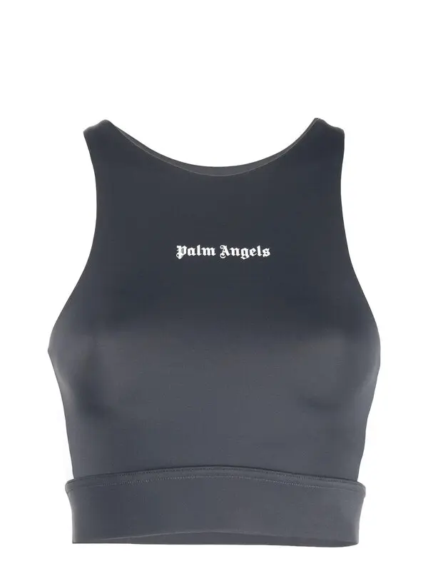 Palm Angels Logo-print Sleeveless Cropped Top - Grey