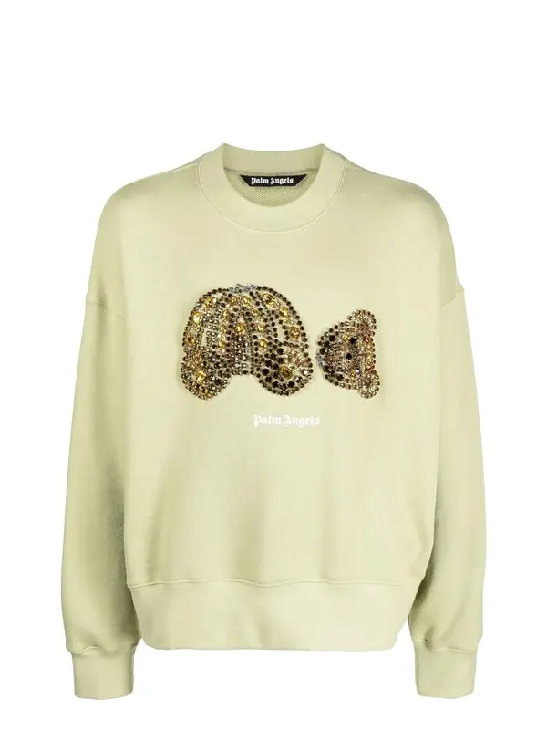 Palm Angels Rhinestone-embellished Bear Sweatshirt - Green