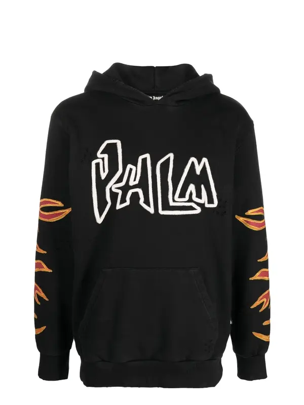 Palm Angels Flame-print Cotton Hoodie - Black