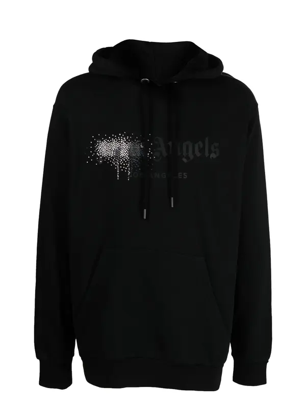 Palm Angels Rhinestone-embellished Logo Print Hoodie - Black