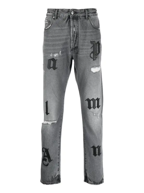 Palm Angels Distressed Straight-leg Jeans - Grey