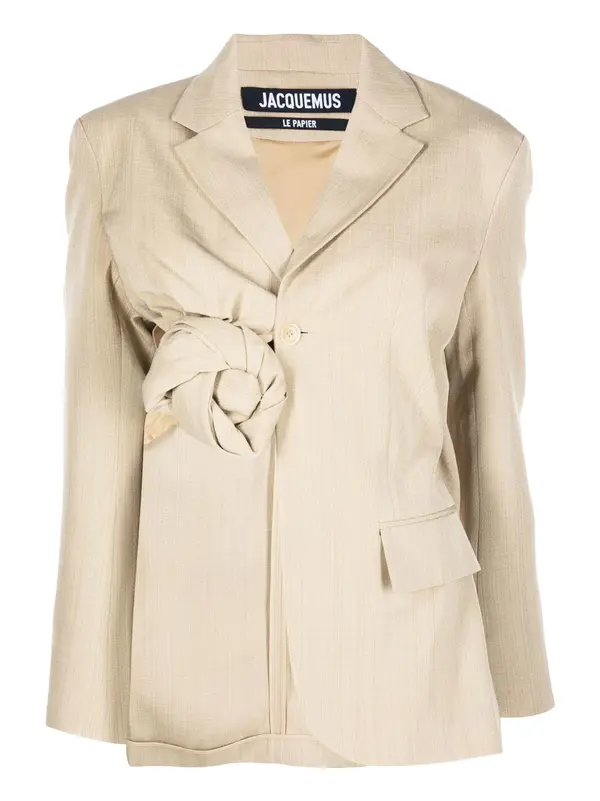Jacquemus Baccala Asymmetric Cropped Blazer - Neutrals