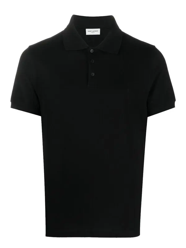 Saint Laurent Embroidered-logo Short-sleeved Polo Shirt - Black