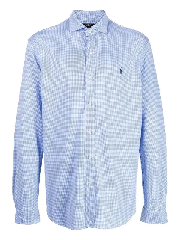 Polo Ralph Lauren Logo-embroidered Houndstooth Shirt - Blue