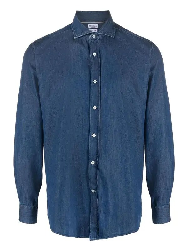 Brunello Cucinelli Long-sleeved Cotton Shirt - Blue