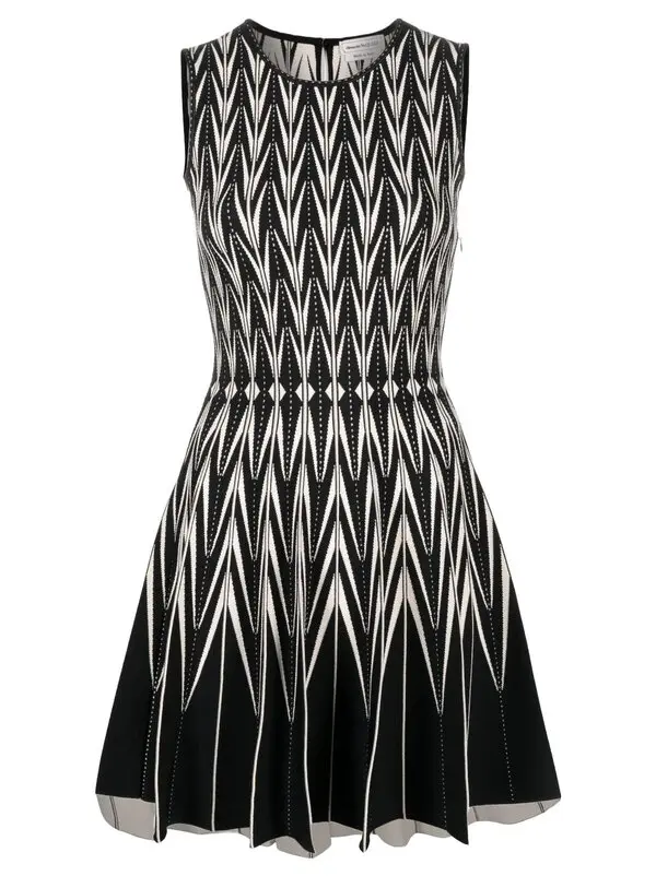 Alexander McQueen Intarsia-knit Belted Dress - Black