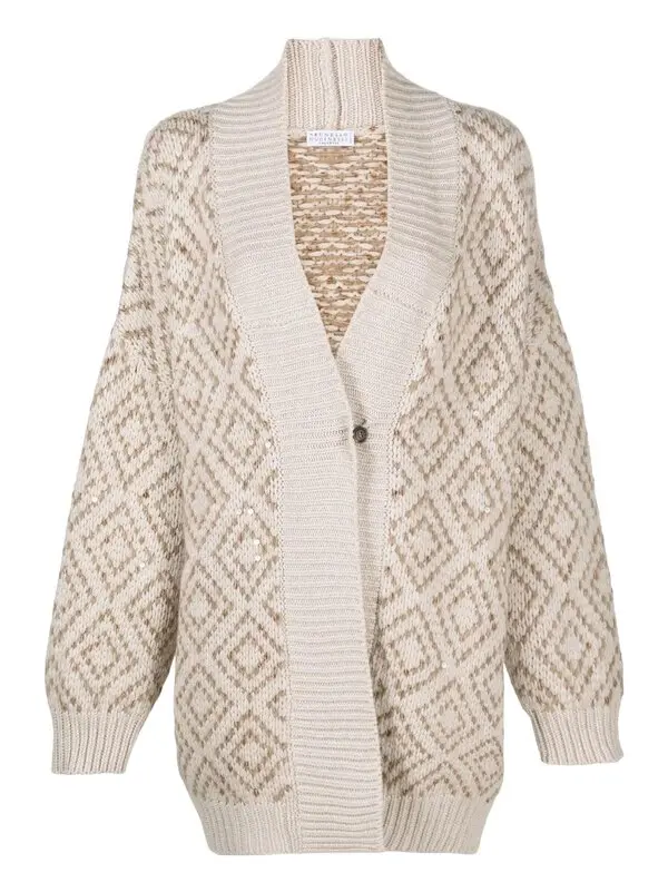 Brunello Cucinelli Jacquard-knit Cardigan - Neutrals