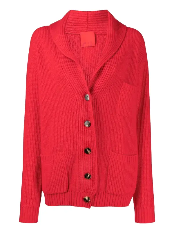 Cashmere In Love Ribbed-knit Buttoned Cardigan - Red