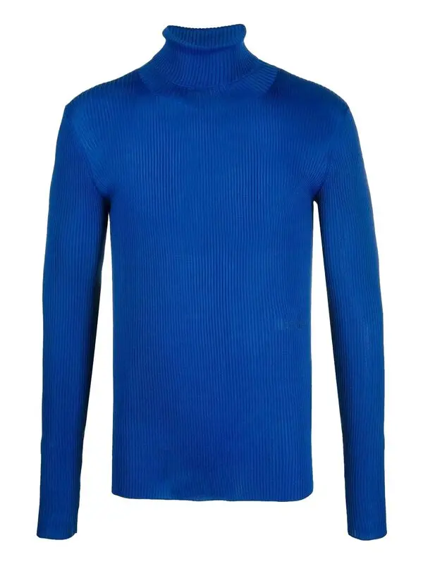 Off-White Funnel-neck Long-sleeve Top - Blue