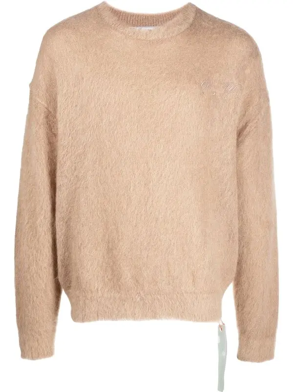 Off-White Mohair-wool Blend Jumper With Signature Arrows - Brown