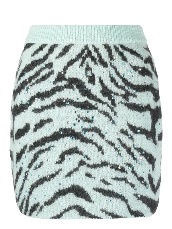Alessandra Rich Zebra Intarsia Knitted Miniskirt - Blue